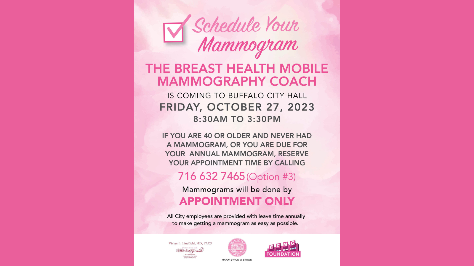 Breast Health Mobile Mammography Coach to visit Buffalo City Hall on Oct. 27 - All WNY