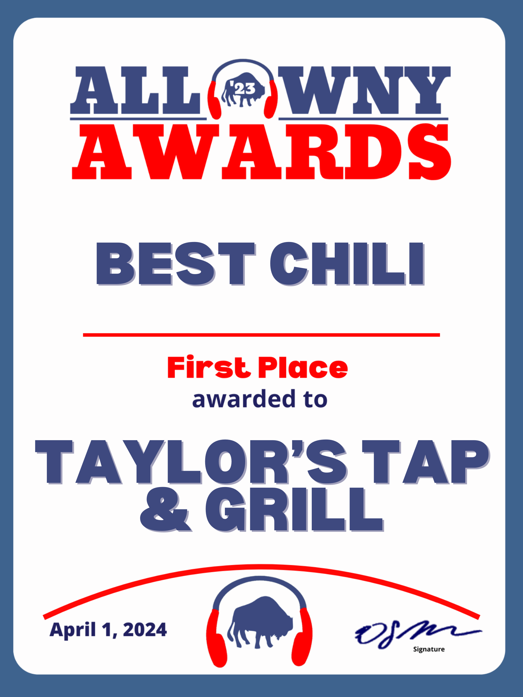 2023 All WNY Award: Best Chili: Taylor’s Tap & Grill – All WNY