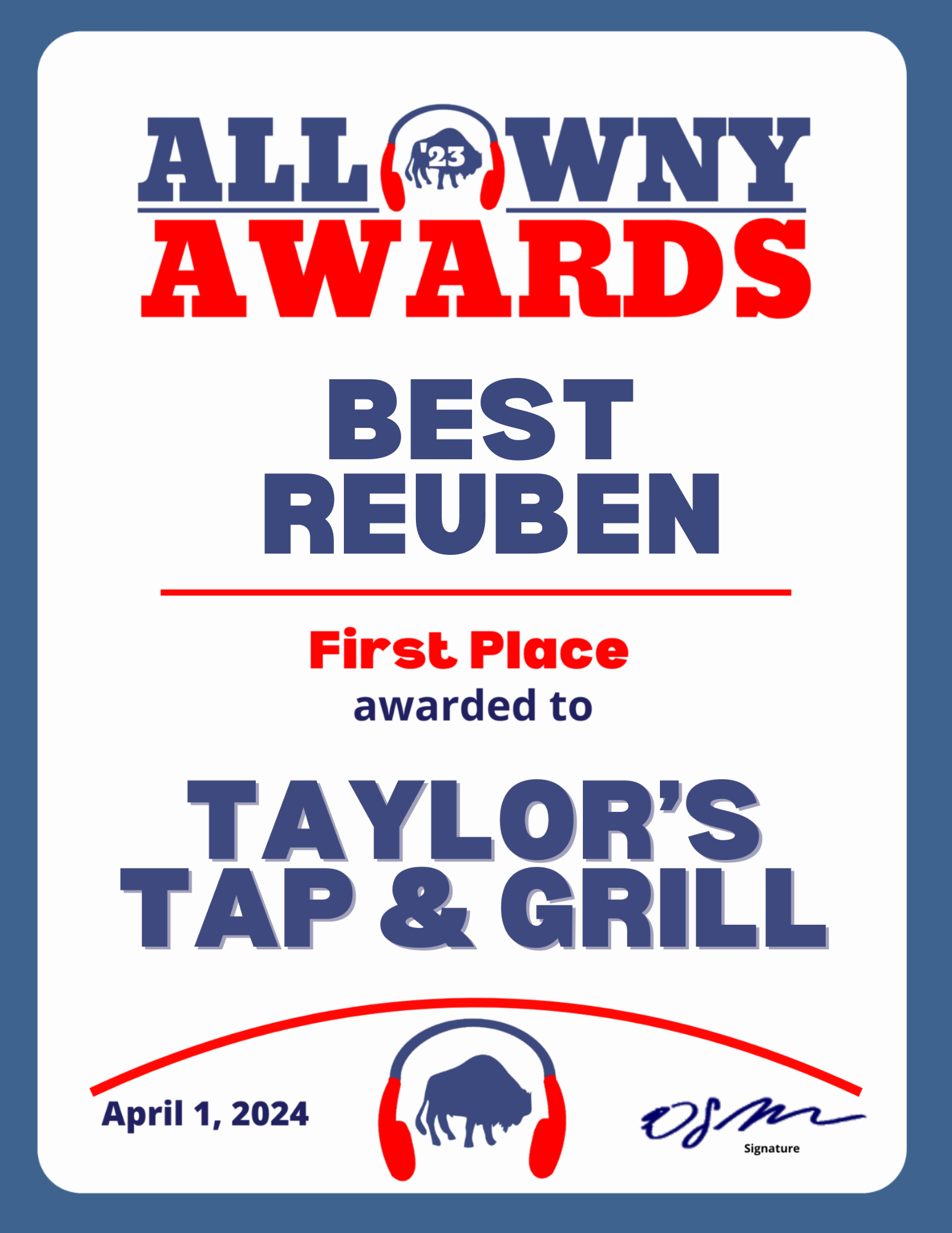 2023 All WNY Award: Best Reuben: Taylor’s Tap and Grill – All WNY